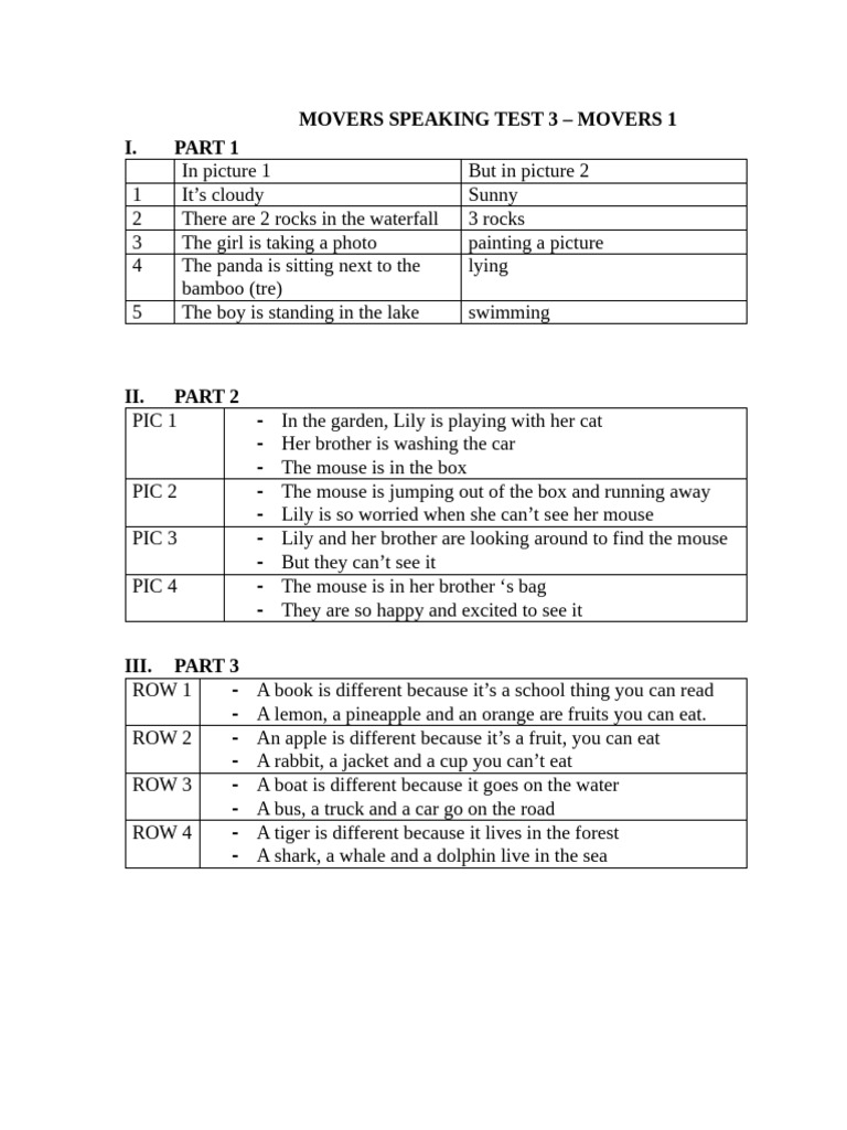 Movers Speaking Test 3 | PDF