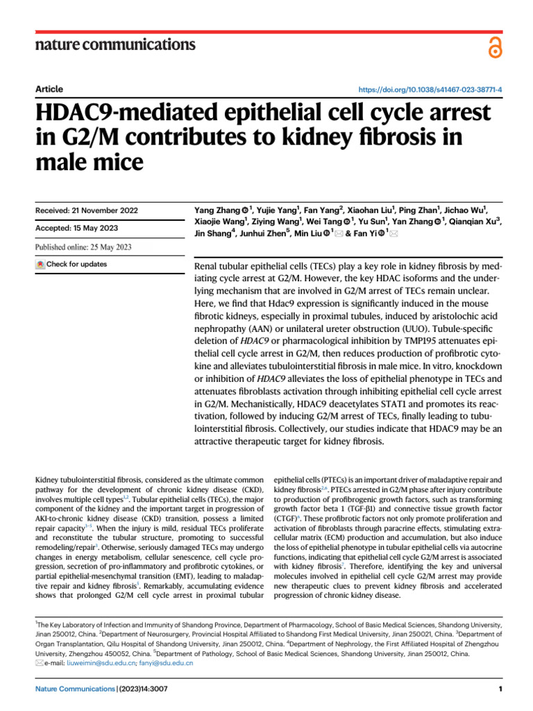 01 HDAC9-mediated Epithelial Cell Cycle Arrest in G2M Contributes To ...