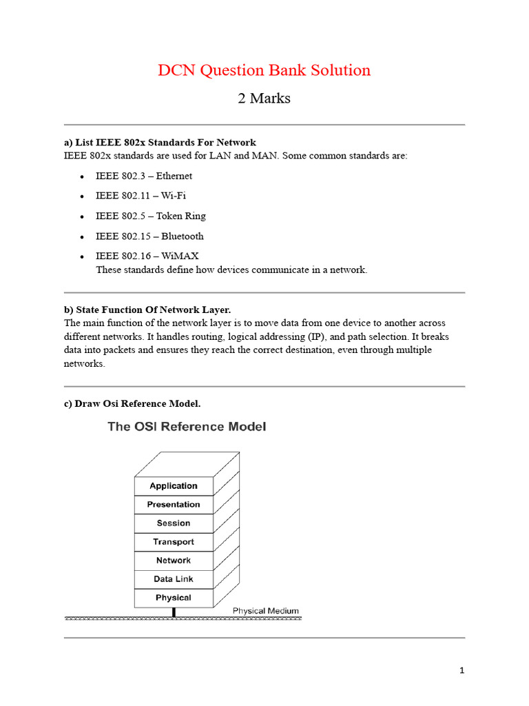 DCN Question Bank Solution | PDF | Computer Network | Network Topology