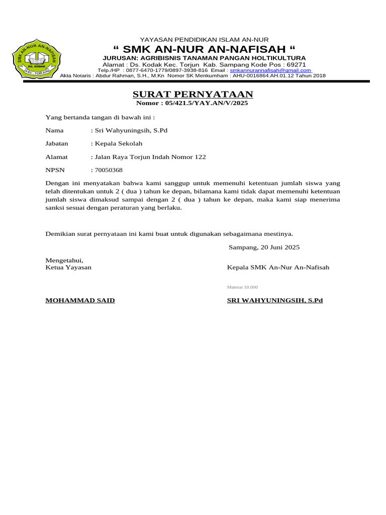 SURAT PERNYATAAN KESANGGUPAN SISWA - Salin - Salin | PDF