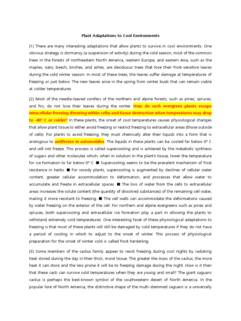 (62-1) Plant Adaptations To Cool Environments | PDF | Freezing | Desert