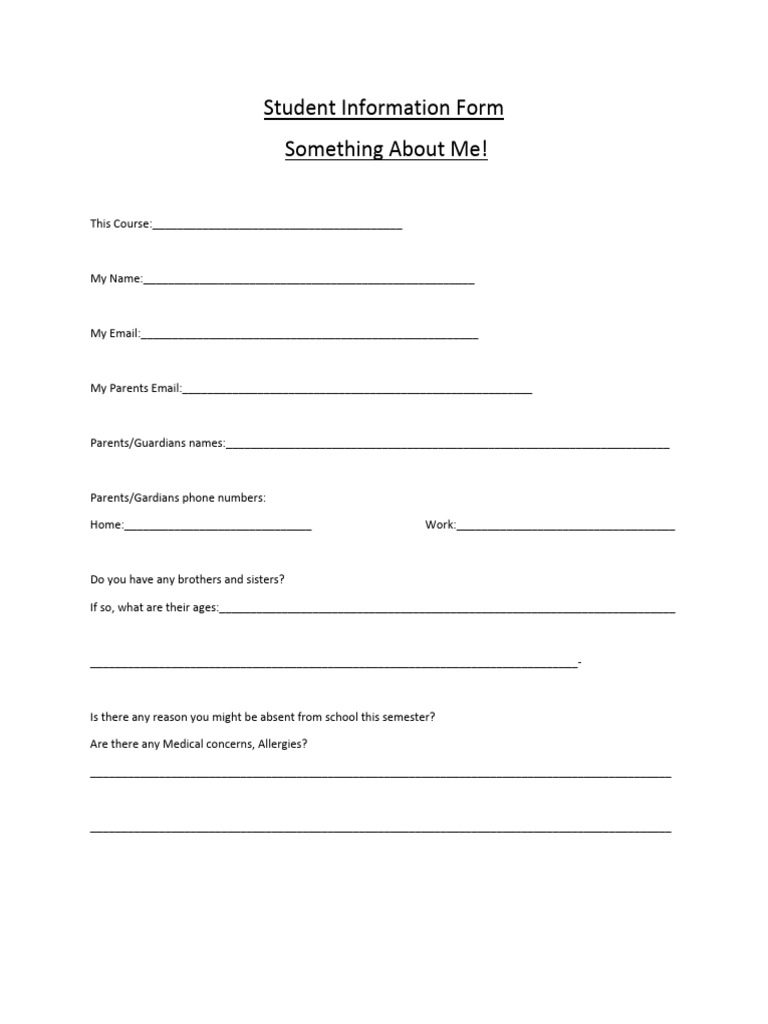 Something About Me Information Form Students | PDF