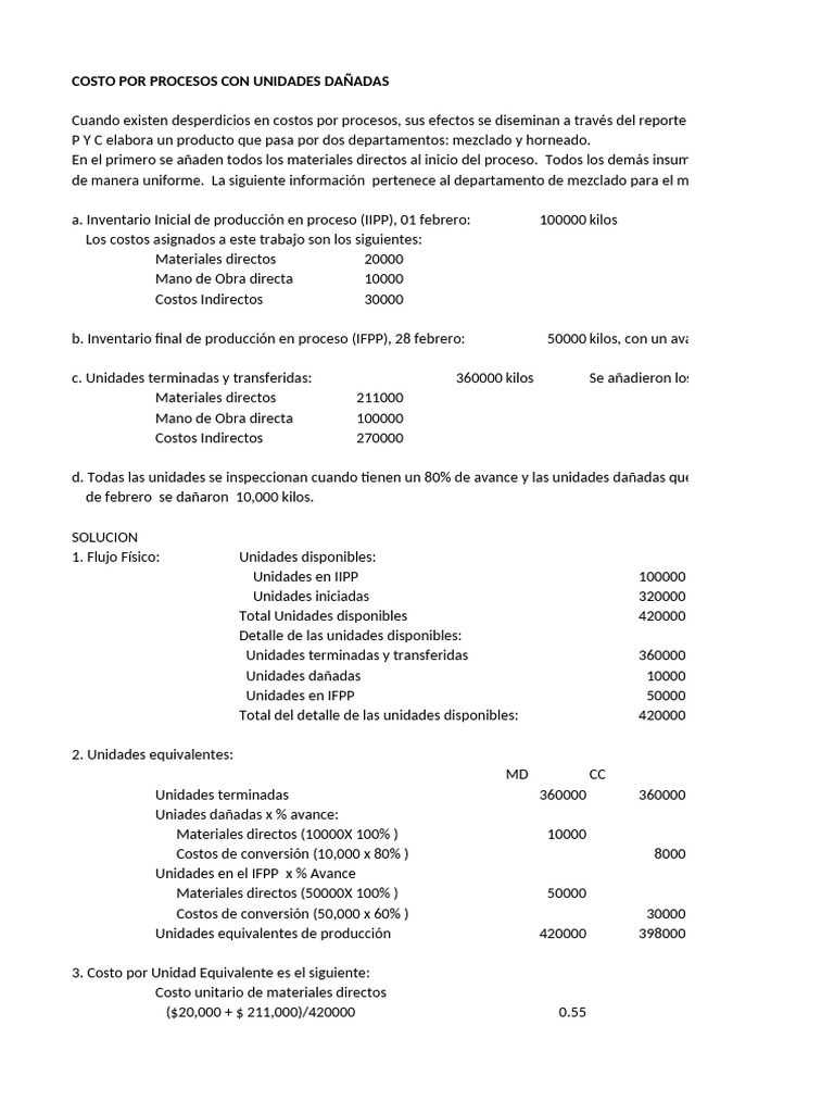 Taller Costo Por Procesos Mermas y Desmedros 2025 | PDF