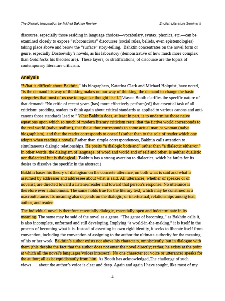 Bakhtin's Dialogic Imagination Explained | PDF | Linguistics | Human ...