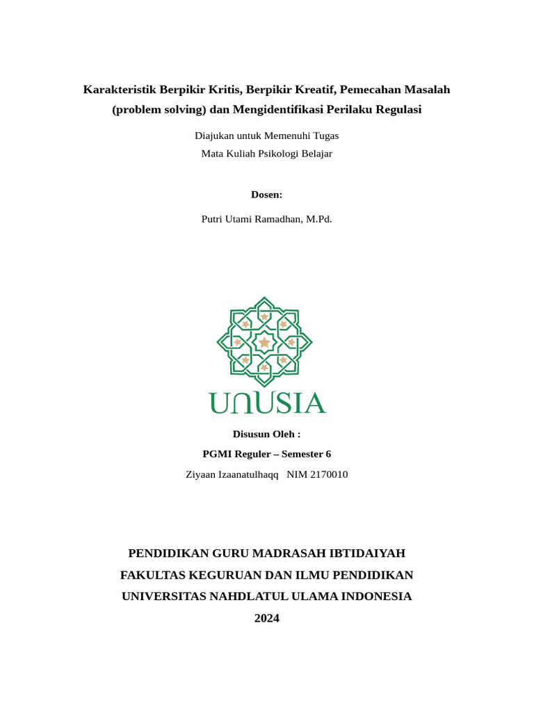 Karakteristik Berpikir Kritis, Berpikir Kreatif, Pemecahan Masalah (Problem Solving) Dan ...