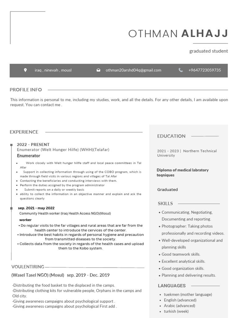 Gray Minimalist Clean Professional CV Resume | PDF