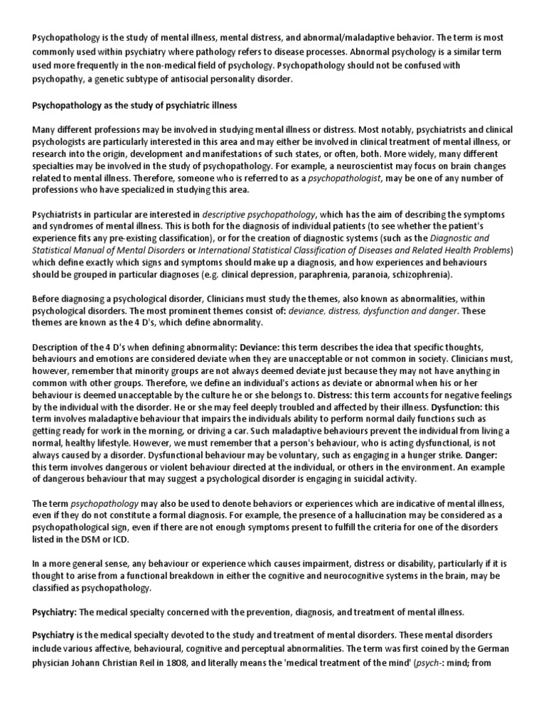 Understanding Psychopathology Basics | PDF | Psychopathology | Mental ...