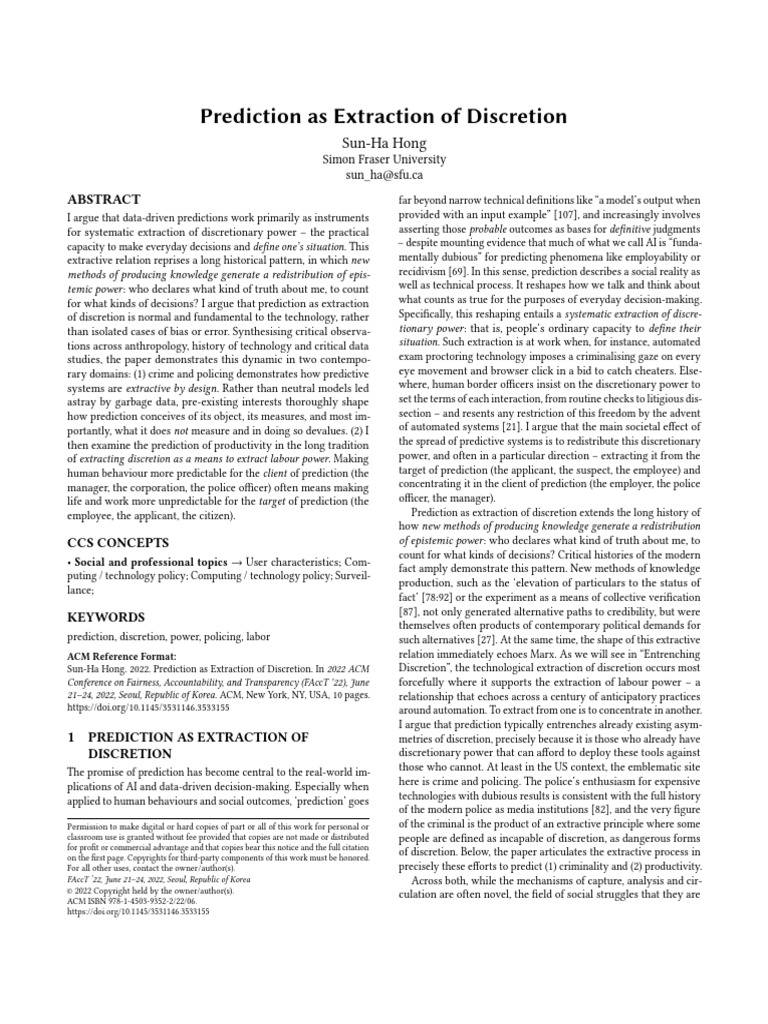 Prediction as Extraction of Discretion | PDF | Artificial Intelligence | Intelligence (AI ...