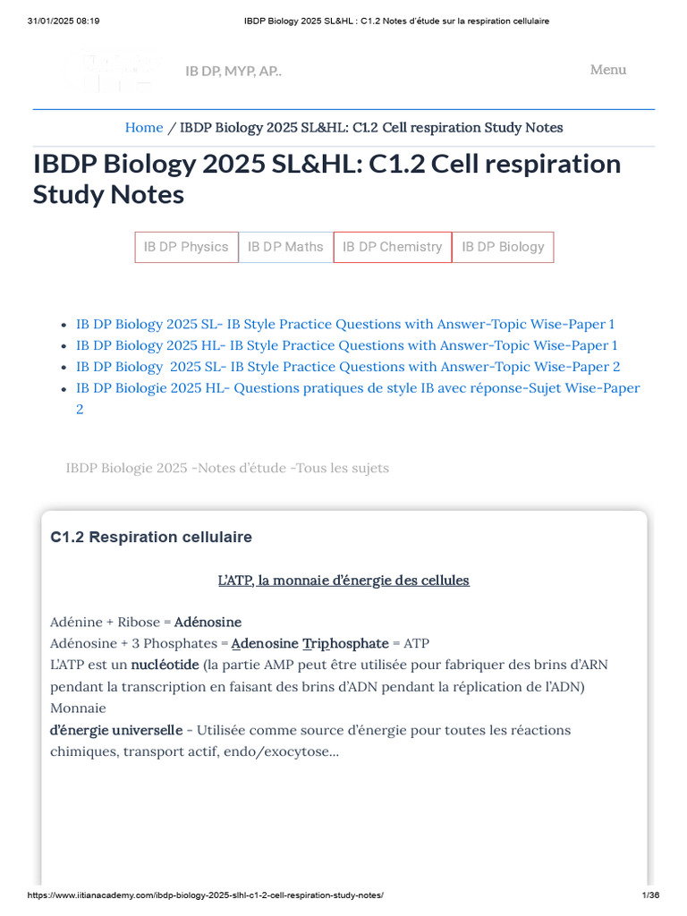 Notes sur la respiration cellulaire IB | PDF | Respiration cellulaire ...