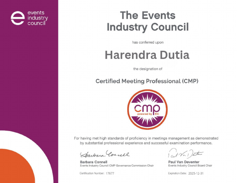 Harendra Dutia - CMP Certificate | PDF