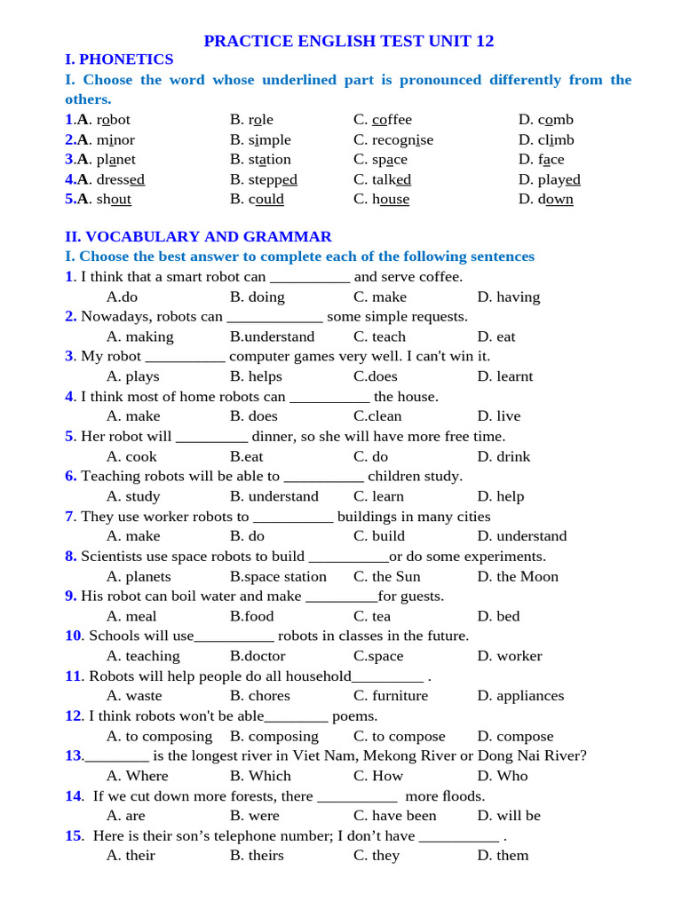 English Test Unit 12 Answers | PDF | Restaurants
