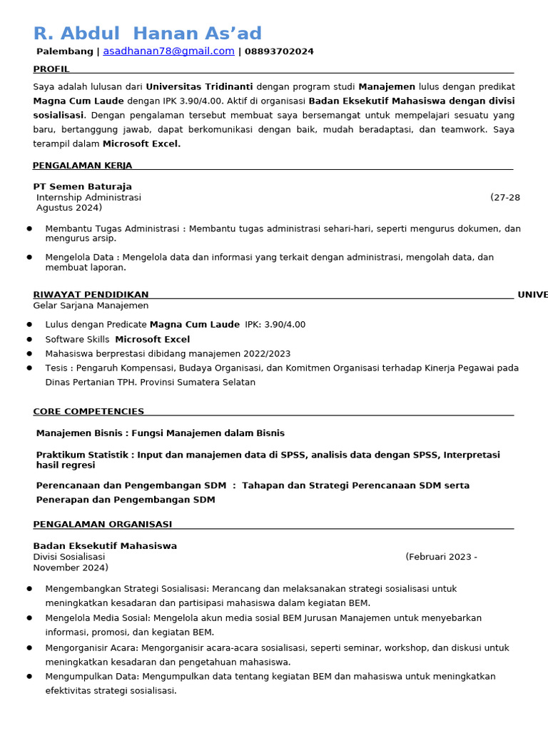 hanan_Management Trainee excel | PDF