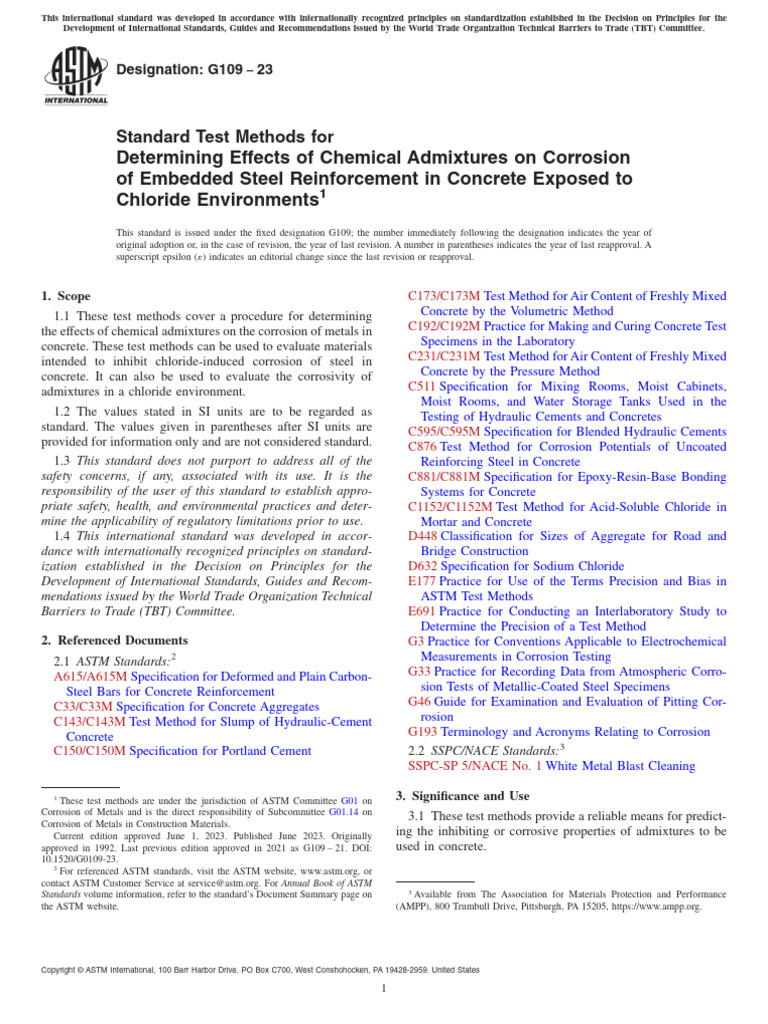 ASTM G109: Corrosion Testing Methods | PDF | Concrete | Corrosion