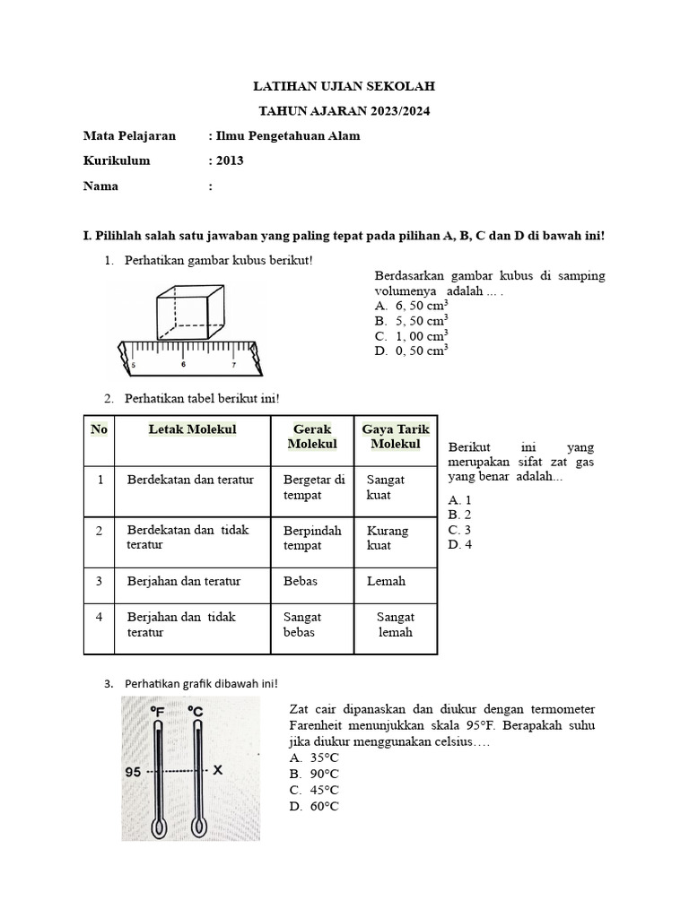 Latihan Ujian Sekolah Ipa | PDF