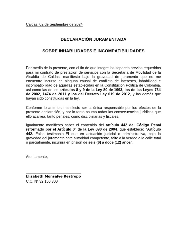 Declaración de Inhabilidades y Conflictos | PDF
