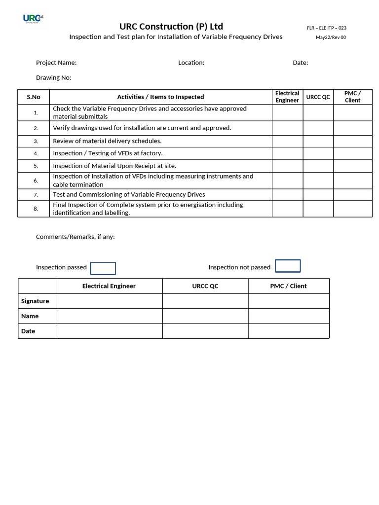FLR - ELE ITP - 023 Inspection and Test Plan For Installation of ...