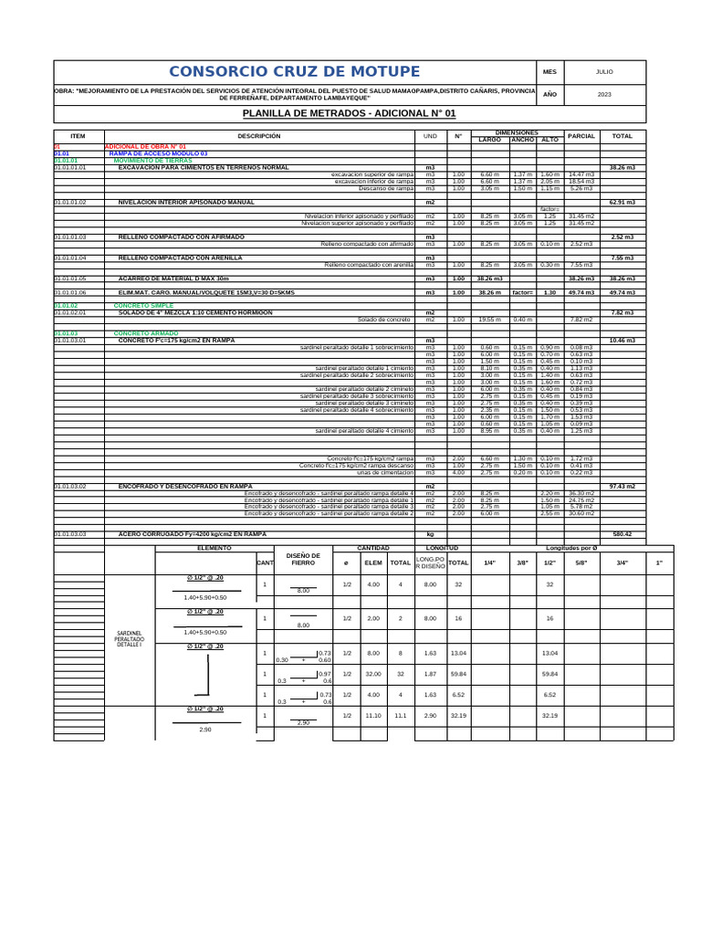 ADI01_A04_planilla de metrados_adicional n°01_final_OK | PDF | Hormigón | Ingeniería estructural