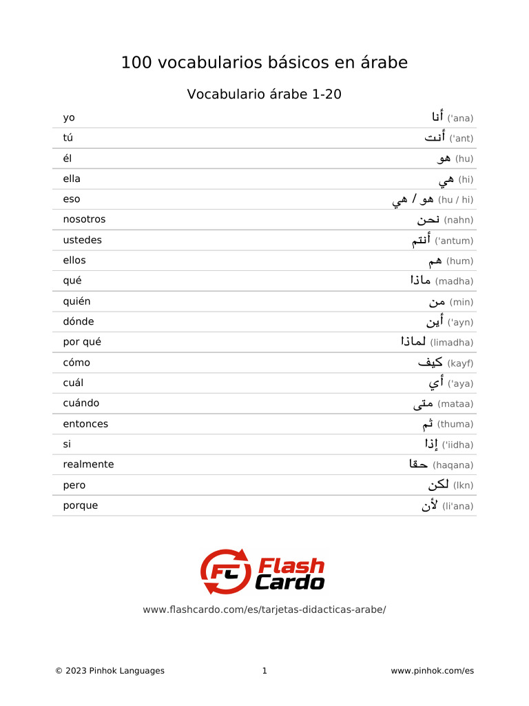 100 Palabras Básicas en Árabe | PDF