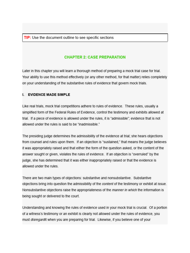 Mock Trial Evidence Preparation Guide | PDF | Evidence (Law ...