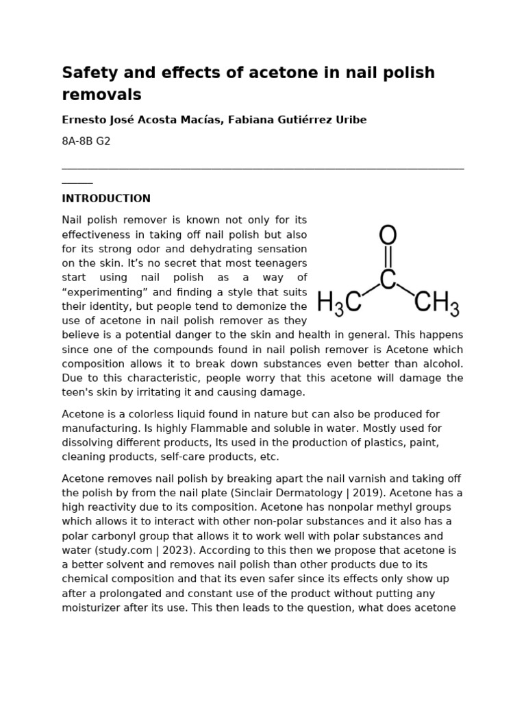 Safety and Effects of Acetone in Nail Polish Removals | PDF | Nail (Anatomy) | Solvent