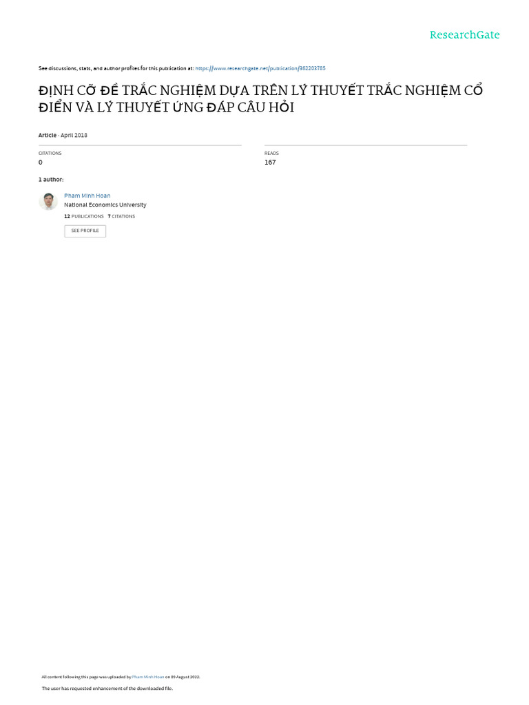 Dinh Co de Trac Nghiem Dua Tren Ly Thuyet Trac Nghiem Co Dien Va Ly Thuyet Ung Dap Cau Hoi | PDF