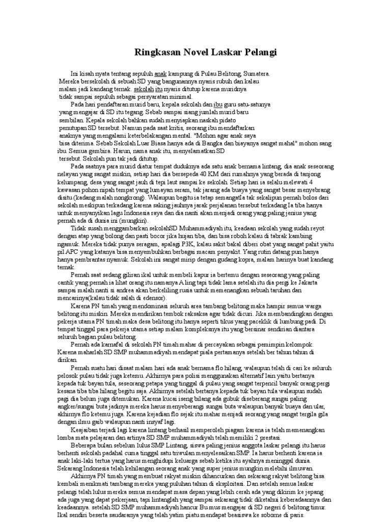 Ringkasan Novel Laskar Pelangi | PDF