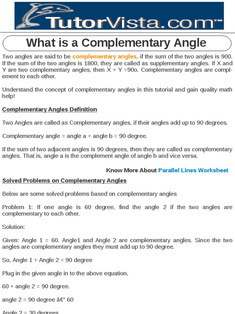 What Is A Complementary Angle | PDF | Teaching Methods & Materials ...