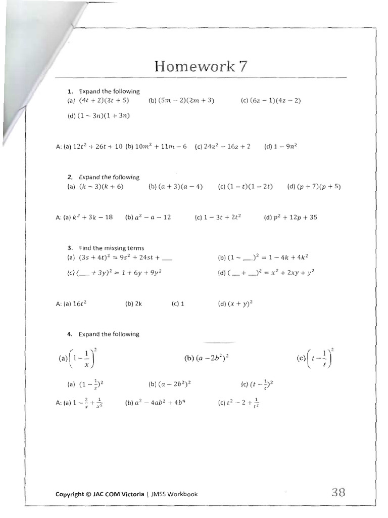 Set 7 Maths Homework | PDF