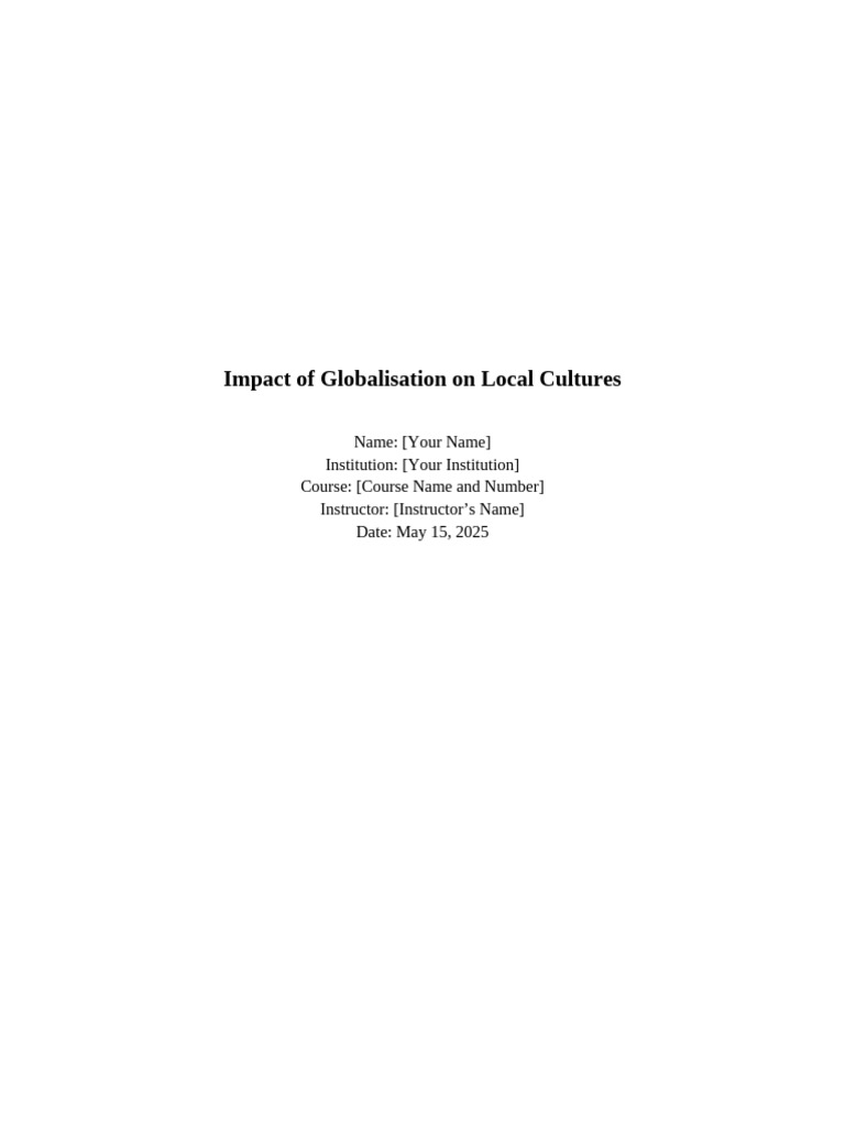 Globalisation's Impact on Local Cultures | PDF