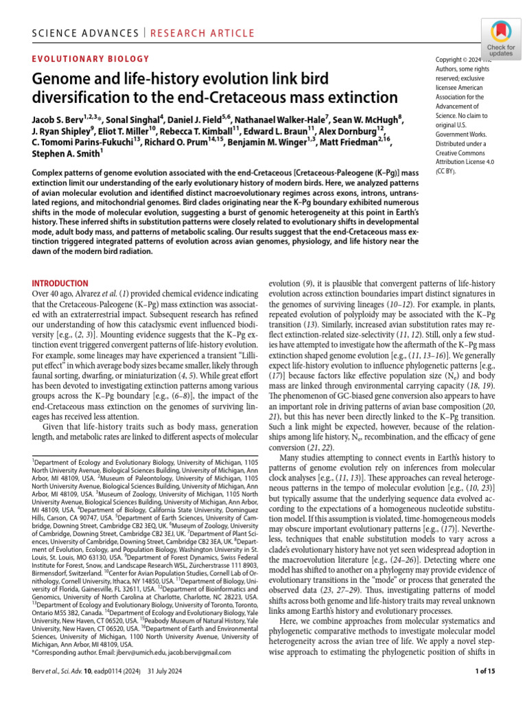 Bird Evolution Post-K-Pg Extinction | PDF | Evolution | Phylogenetics