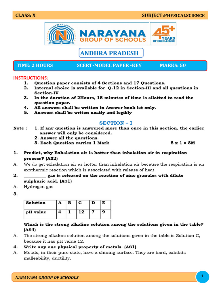 AP X SSC Physical Science Scert M.P 2024 25 Key | PDF | Rainbow ...