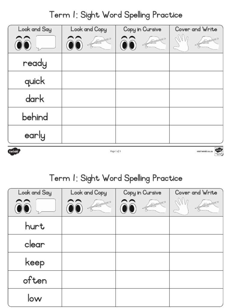Term 1 Sight Word Spelling Practice | PDF
