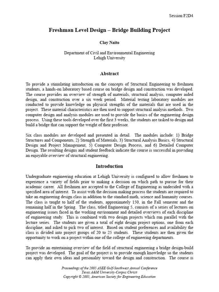 Freshman Level Design Bridge Building Project | PDF | Truss | Force