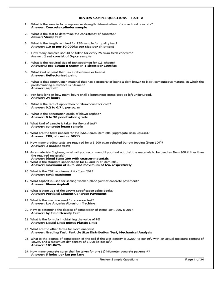 Review Sample Questions | PDF | Concrete | Applied And ...