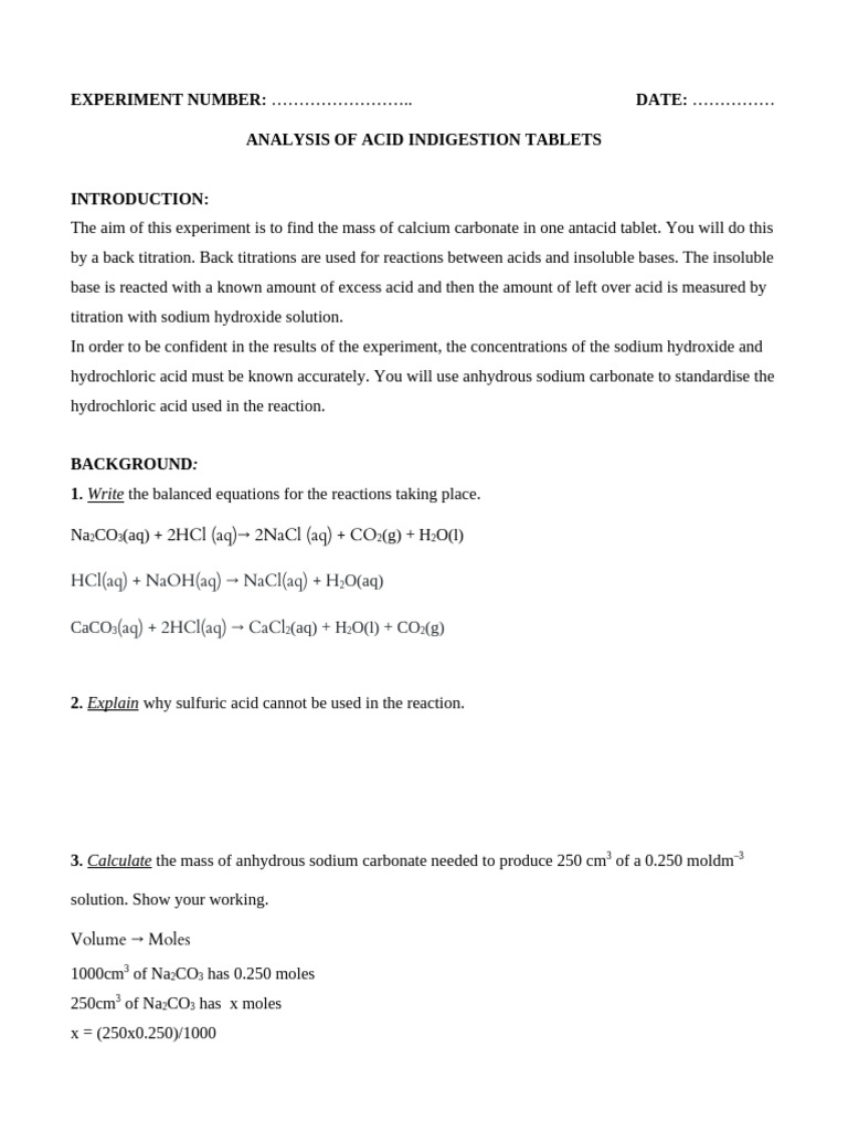 Back Titration - Antacid-1 CAPE Unit 2 | PDF | Titration | Chemistry