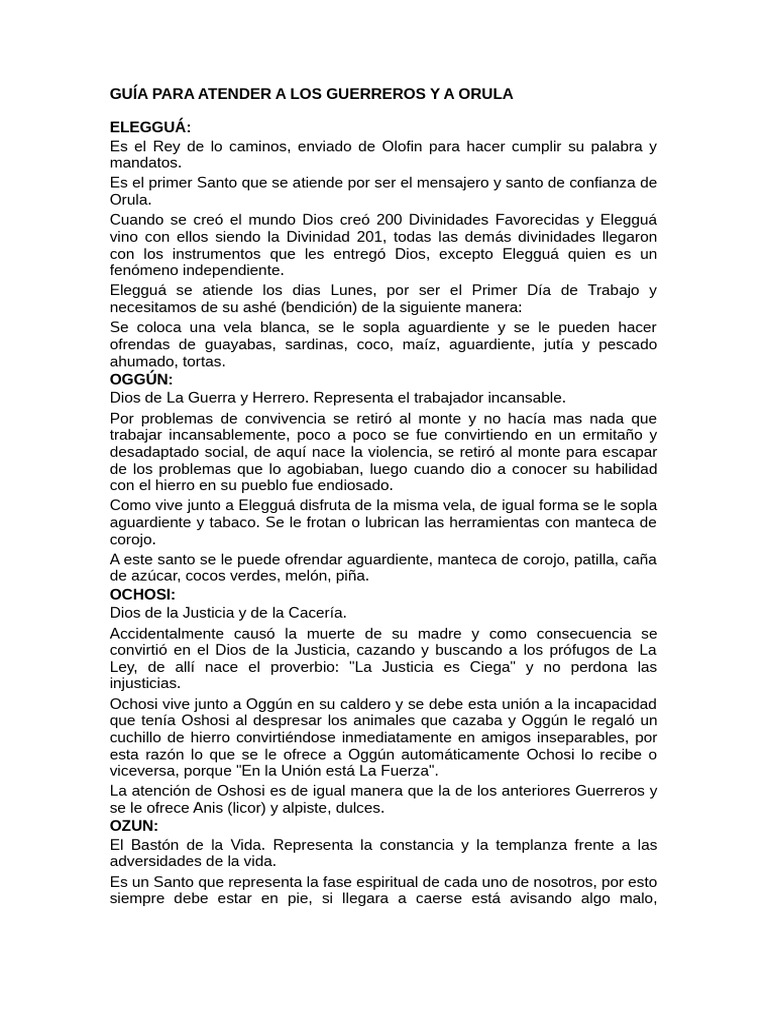 Guía para atender a Orula y Ozun | PDF | Religiones religiosas ...