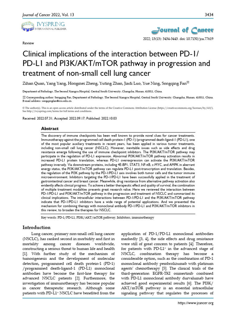 02clinical Implications of The Interaction Between PD-1PD-L1 and PI3KAKTmTOR Pathway in ...
