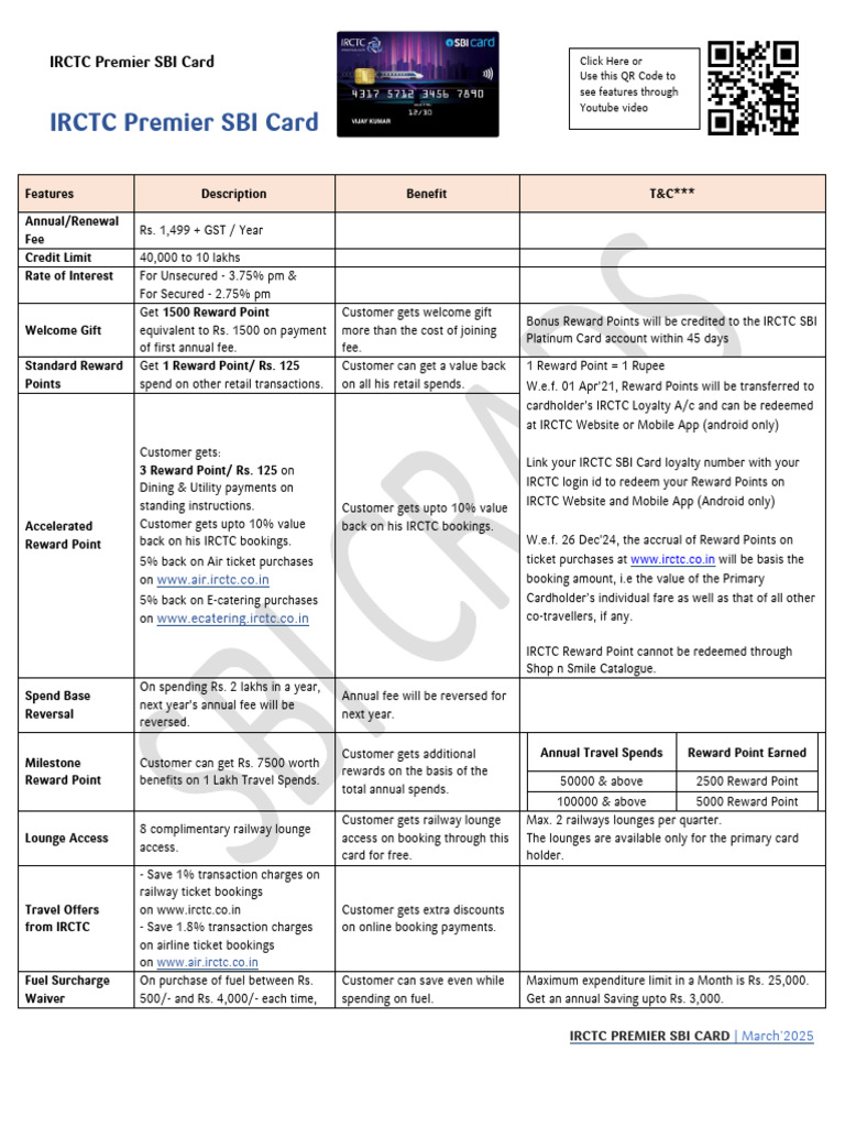 IRCTC Premier SBI Card March 2025 | PDF | Loyalty Program | Payments