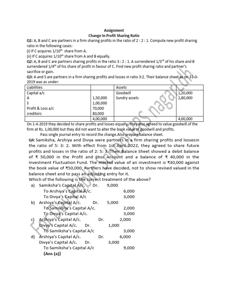 Change in Profit Sharing Ratio Assignment | PDF | Balance Sheet ...