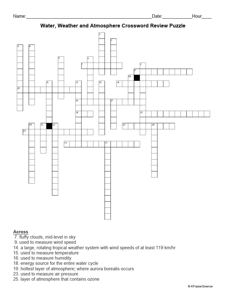 Water and Atmosphere Crossword Review | PDF | Atmosphere Of Earth ...