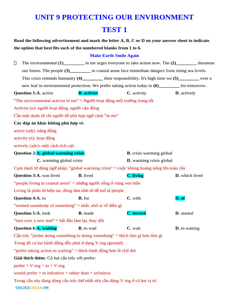 UNIT 9 GRADE 10 TEST 1 KEY | PDF