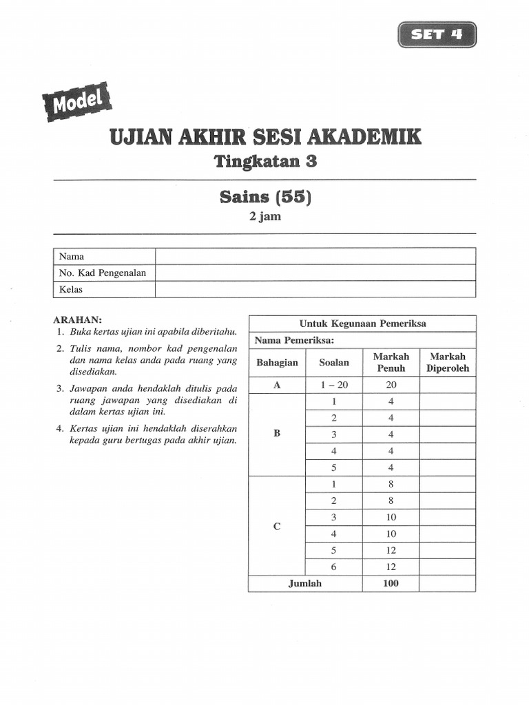 F3 SC UASA Set 4 (Kertas Ujian Sasbadi) | PDF