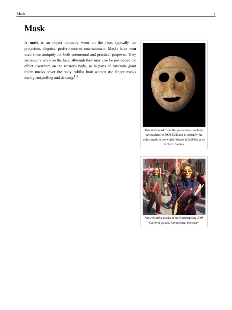 Mask Wikipedia | PDF | Mask | Scuba Diving