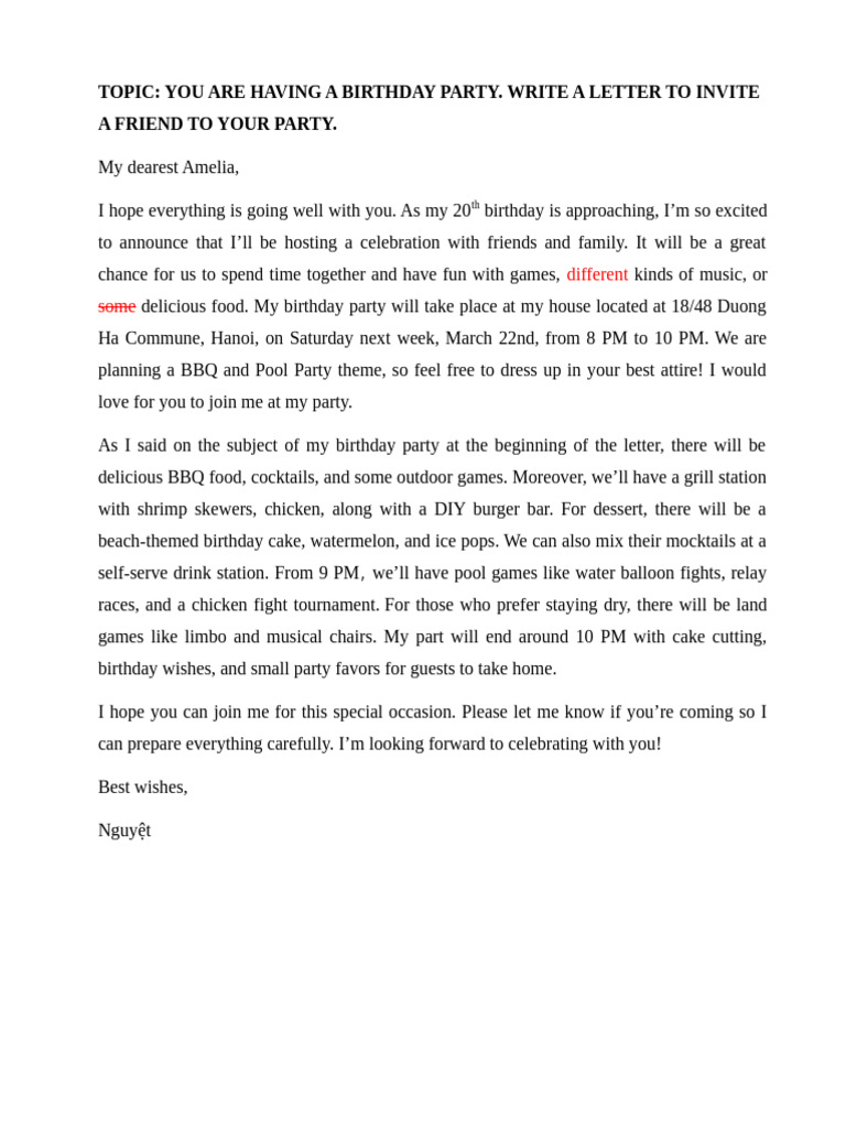 Letter Birthday Party (Formal Letter) | PDF