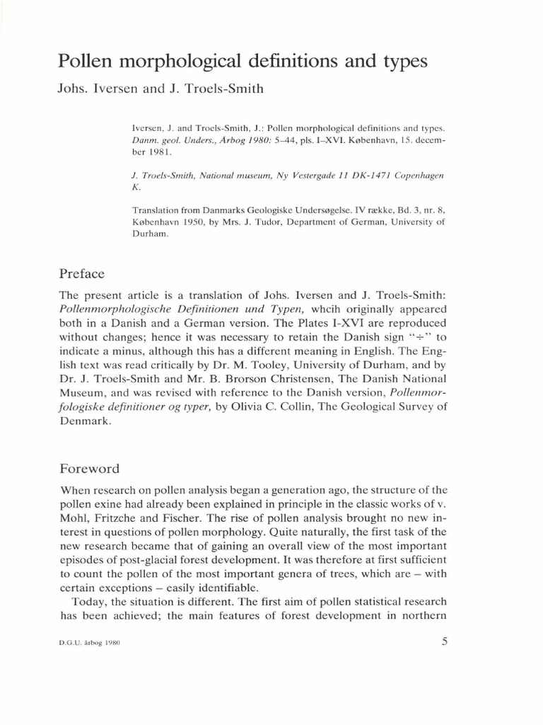 1981 Iversen Pollen Morphological Definitions | PDF | Pollen | Length