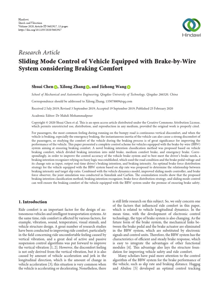 Research Article: Sliding Mode Control of Vehicle Equipped With Brake ...