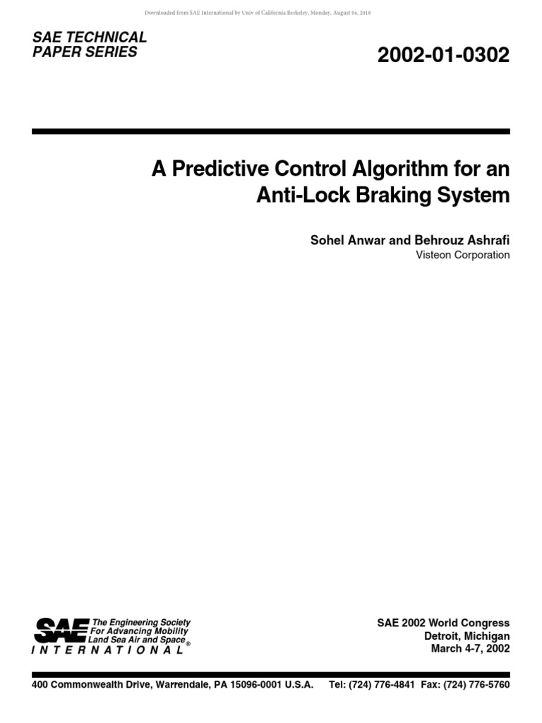 A Predictive Control Algorithm for an Anti-Lock Braking System | PDF ...