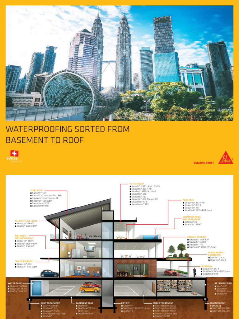 Leaflet Waterproofing Sorted From Basement To Roof en - MY | PDF | Polyurethane | Polystyrene