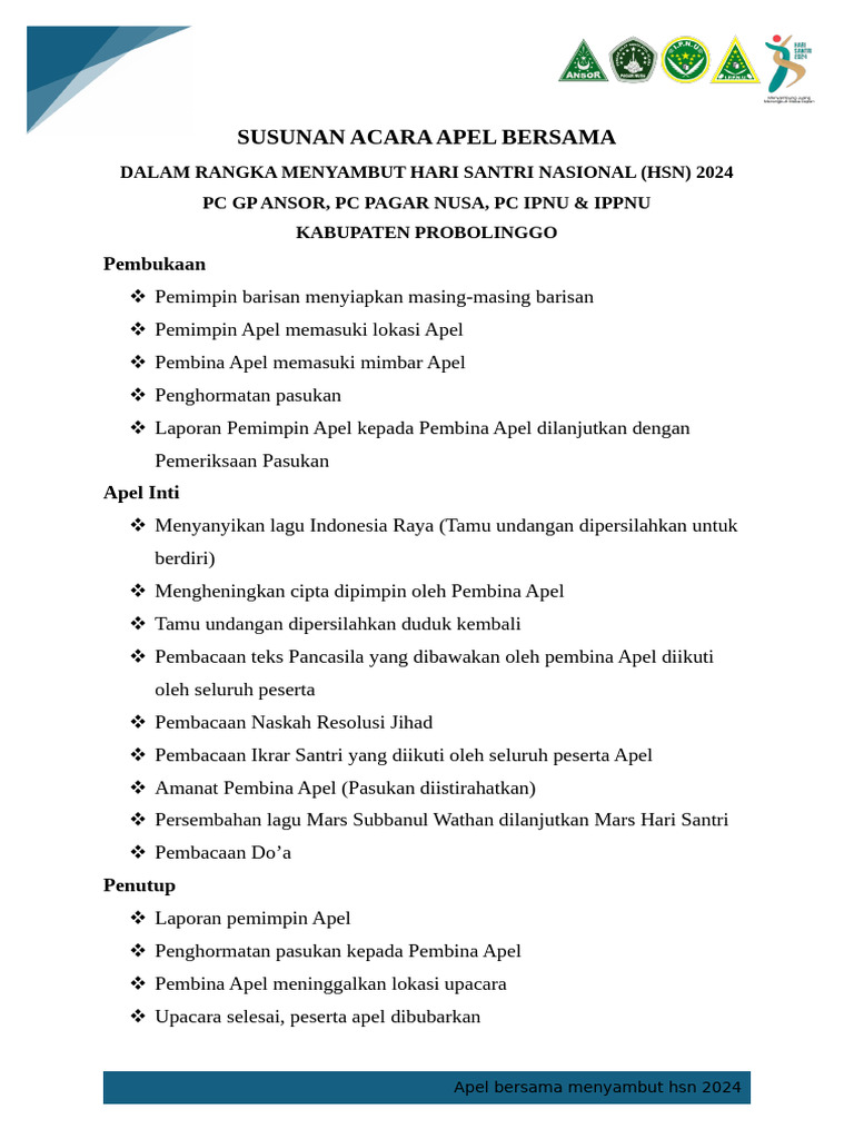 Susunan Acara Apel Bersama | PDF
