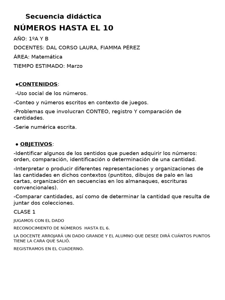 Secuencia Didáctica Hasta El 10 | PDF